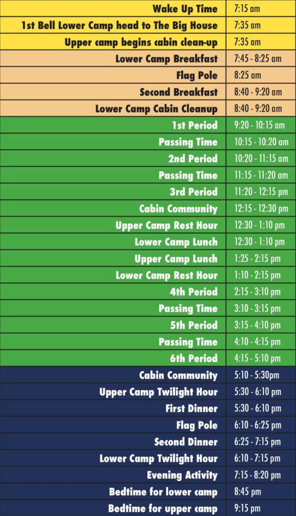 Summer Sleepaway Camp Daily Schedule - Camp Chateaugay Upstate NY