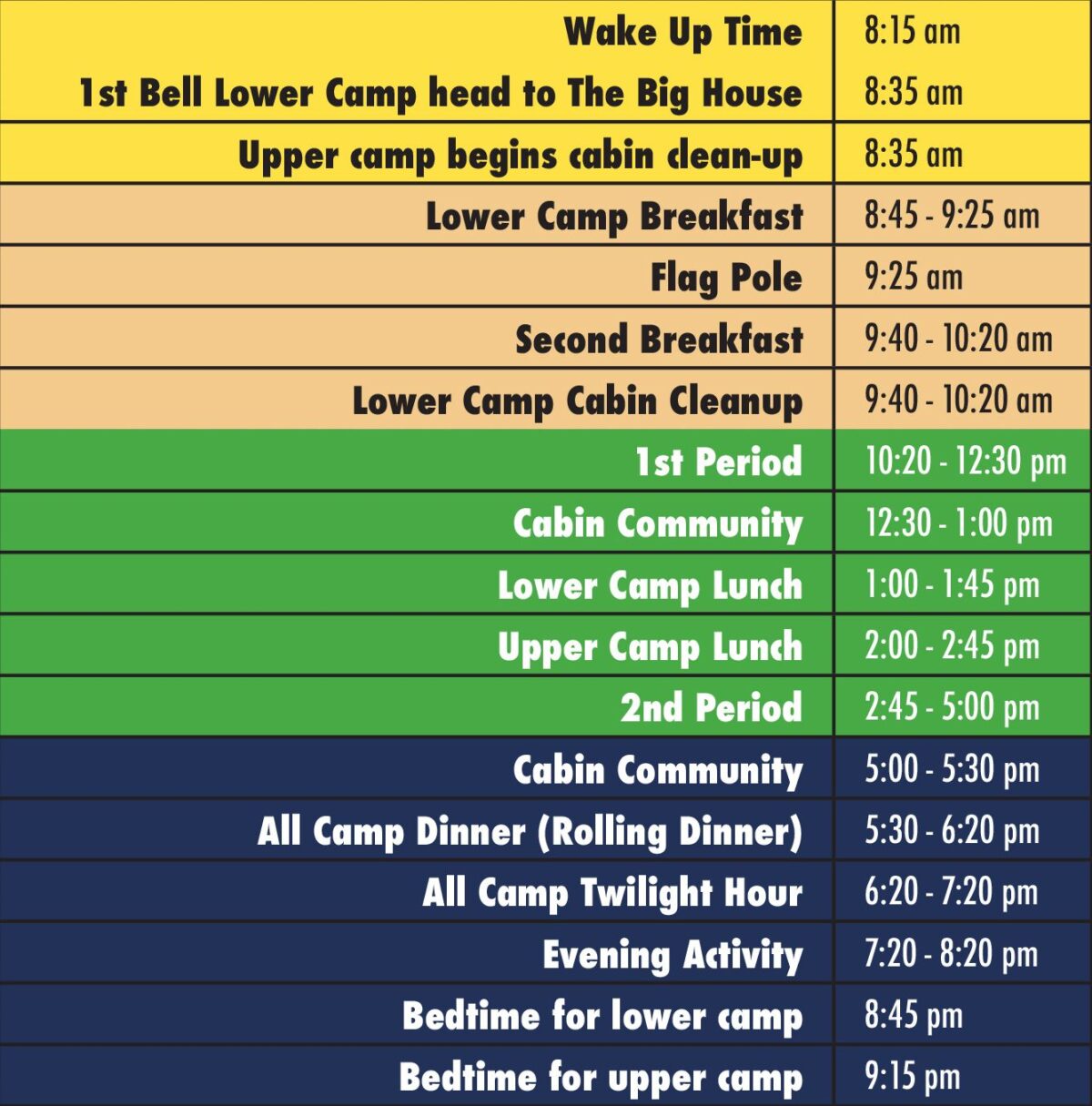 Summer Sleepaway Camp Daily Schedule - Camp Chateaugay Upstate NY
